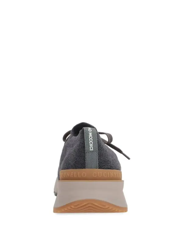Brunello Cucinelli Wool Knit Sneakers With Leather Trim - Multicolor