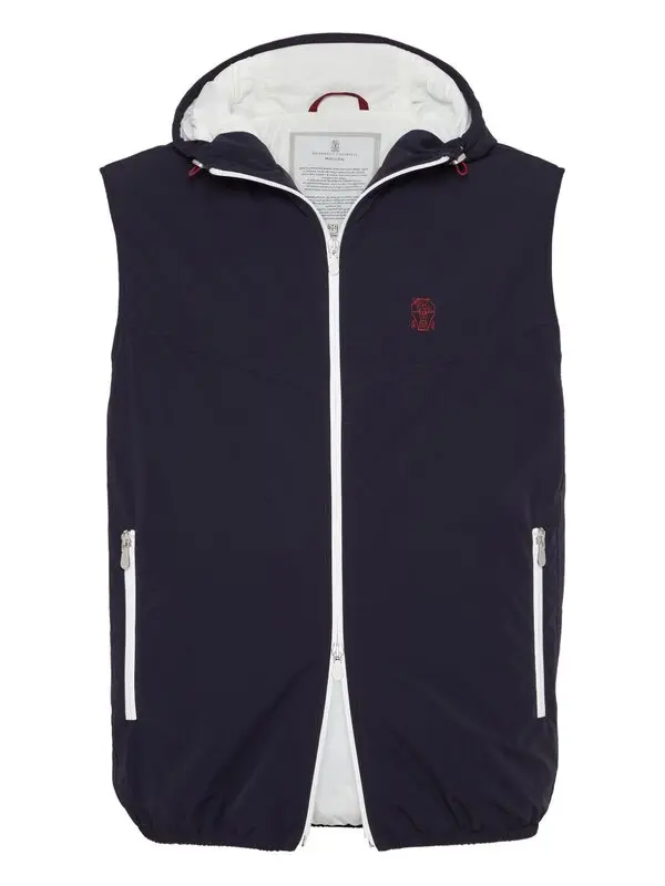 Brunello Cucinelli Water-resistant Hooded Vest With Embroidered Logo - Multicolor