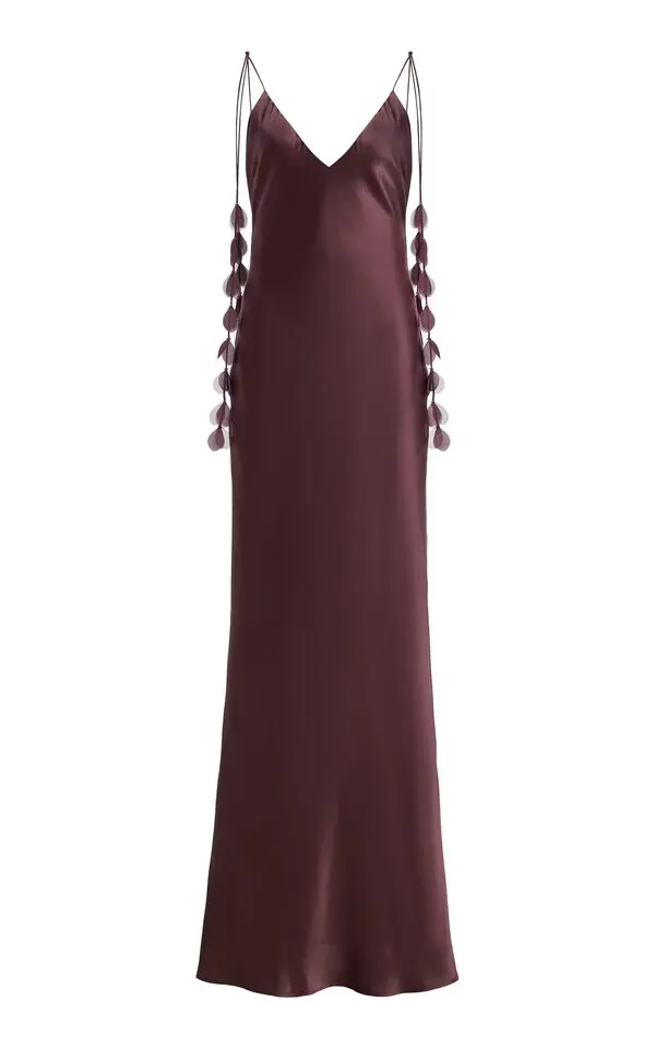 BY MALENE BIRGER Pascale Silk Maxi Slip Dress With Beaded Petal Embellishments - Purple