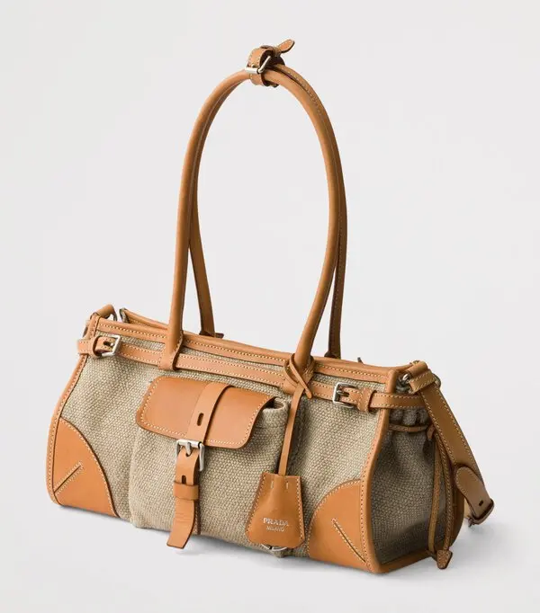 Prada Small Linen-leather Bonnie Top-handle Bag - Neutral
