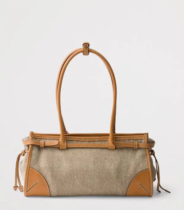 Prada Small Linen-leather Bonnie Top-handle Bag - Neutral