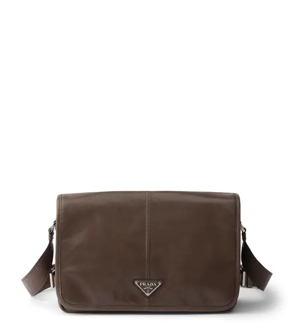 Prada Medium Leather Flap Shoulder Bag - Grey