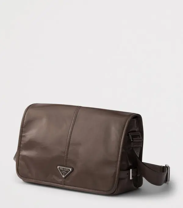 Prada Medium Leather Flap Shoulder Bag - Grey