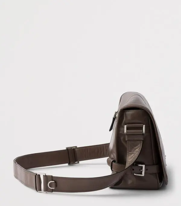 Prada Medium Leather Flap Shoulder Bag - Grey
