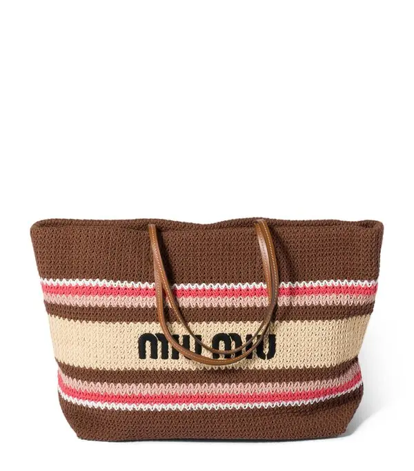 Miu Miu Woven Stripe Tote Bag - Brown