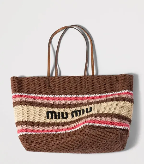 Miu Miu Woven Stripe Tote Bag - Brown