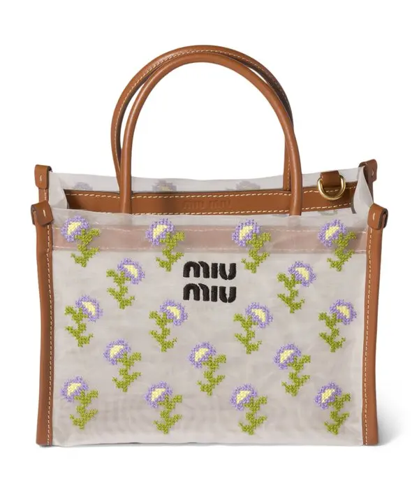 Miu Miu Embroidered Mesh Top-handle Bag