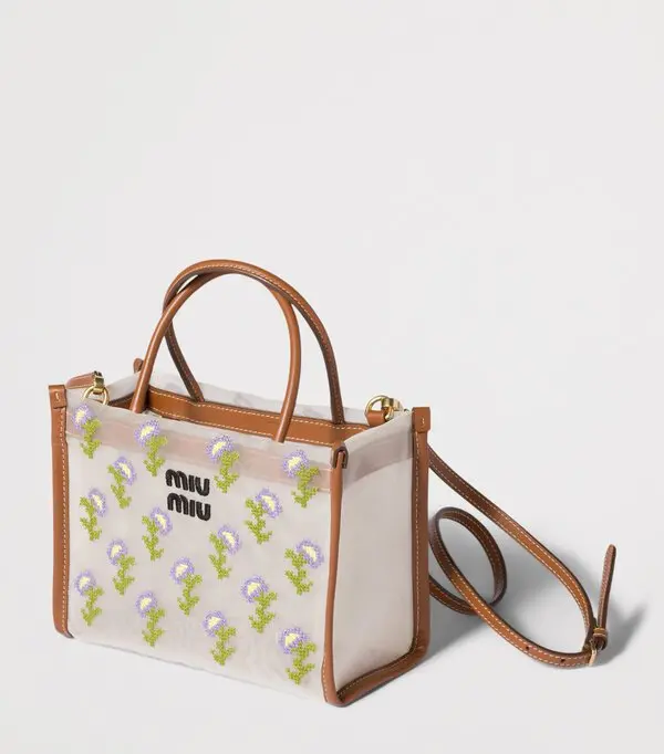 Miu Miu Embroidered Mesh Top-handle Bag