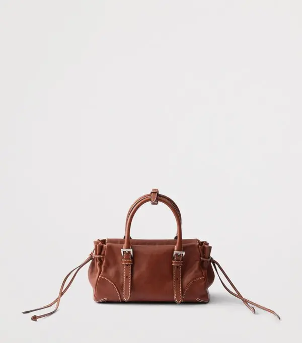 Prada Small Leather Bonnie Top-handle Bag - Brown