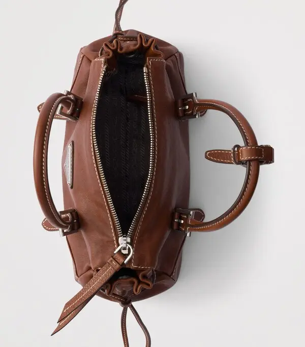 Prada Small Leather Bonnie Top-handle Bag - Brown