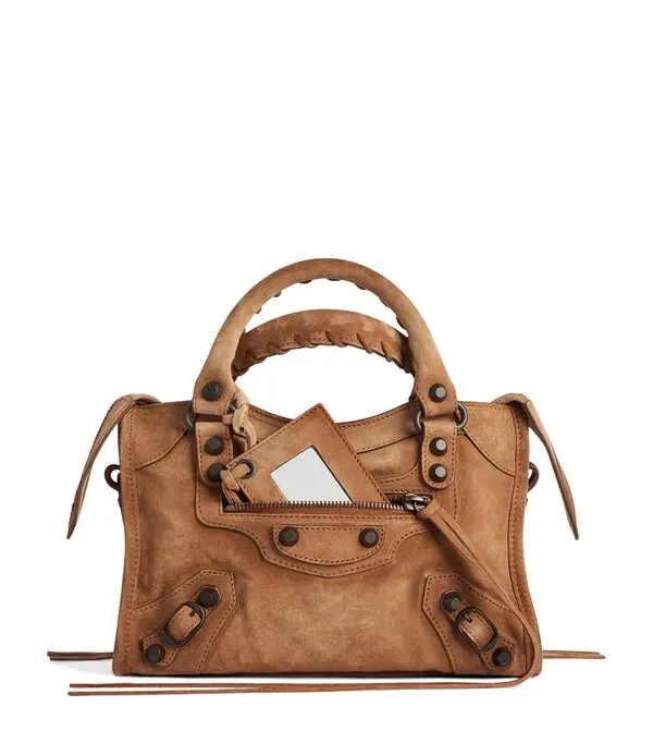 Balenciaga Mini Waxed Suede Le City Top-handle Bag - Brown