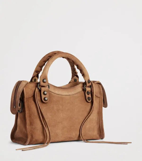 Balenciaga Mini Waxed Suede Le City Top-handle Bag - Brown