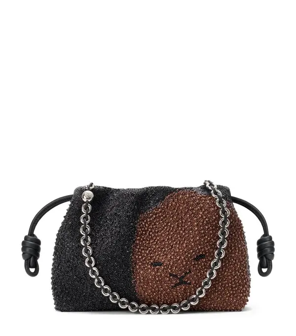 Loewe Medium Beaded Lion Flamenco Clutch Bag - Black