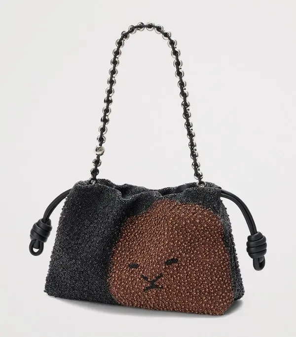 Loewe Medium Beaded Lion Flamenco Clutch Bag - Black