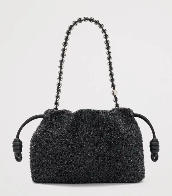 Loewe Medium Beaded Lion Flamenco Clutch Bag - Black