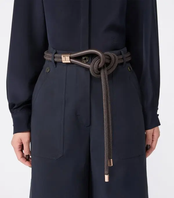 Max Mara Waxed Cotton Belt With Gold Tone Tips