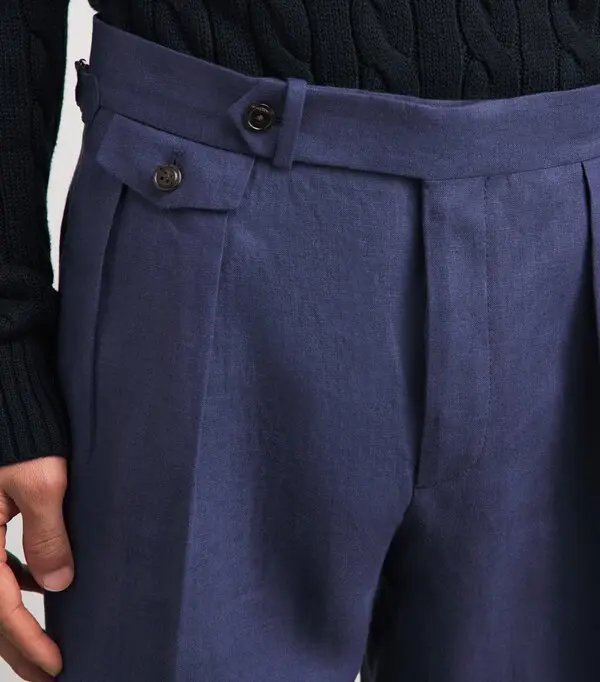 Polo Ralph Lauren Linen Pleated Trousers - Blue