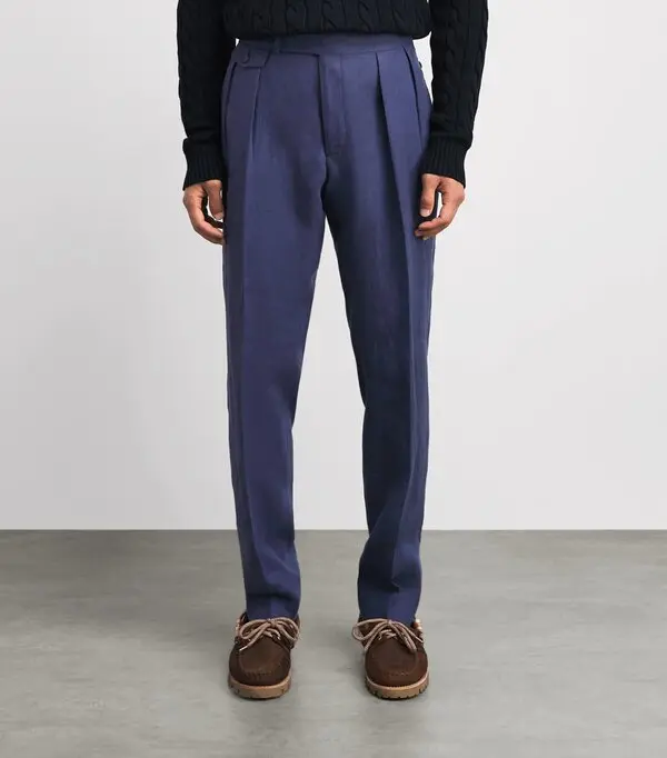 Polo Ralph Lauren Linen Pleated Trousers - Blue