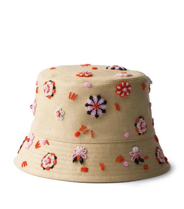 Prada Beaded Floral Bucket Hat - Neutral