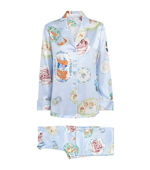 Olivia Von Halle Silk Seafood Lila Pyjama Set - Blue