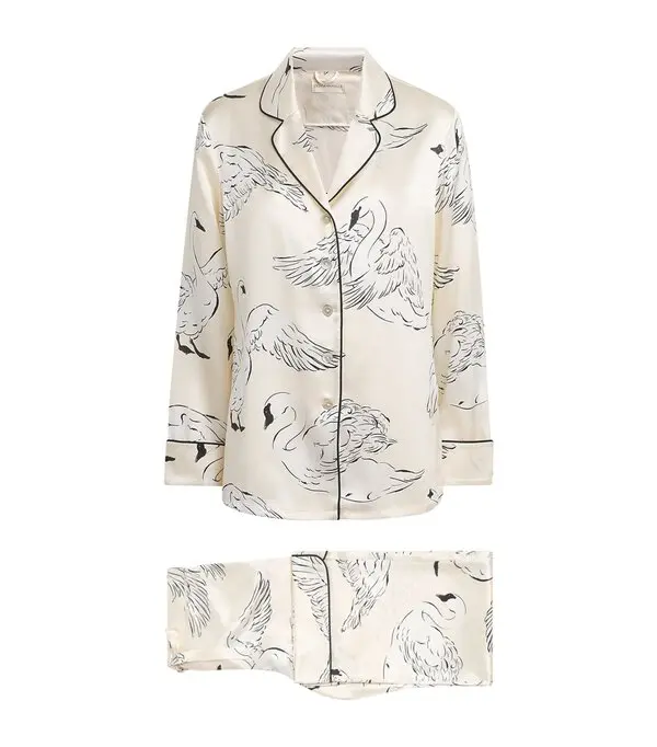 Olivia Von Halle Silk Lila Blanca Swan Pyjamas - Nude