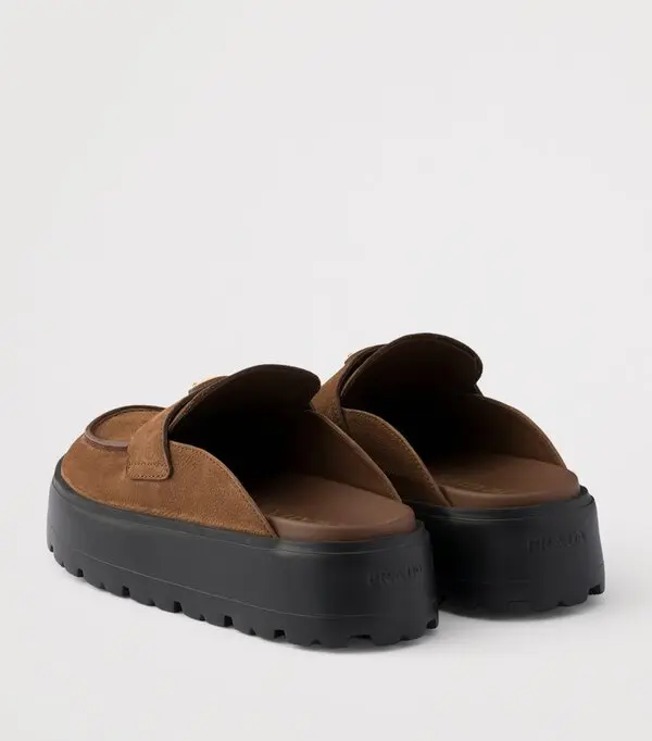 Prada Nubuck Leather Flatform Mules - Brown