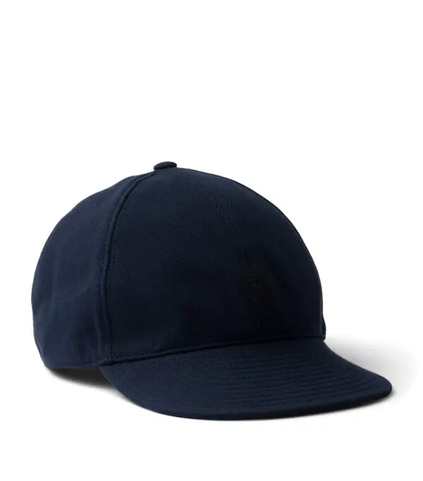 Prada Cotton Piqué Baseball Cap With Embroidered Crest - Blue