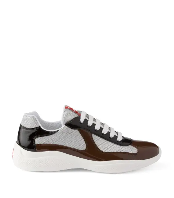 Prada America's Cup Patent Leather-mesh Sneakers - Brown