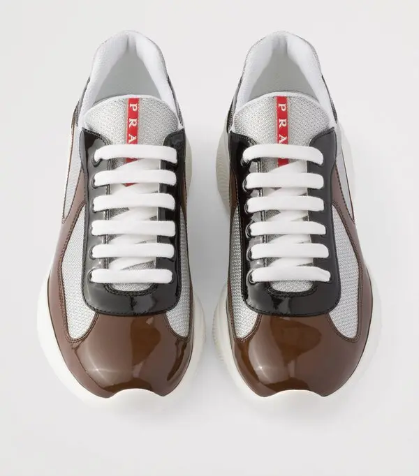Prada America's Cup Patent Leather-mesh Sneakers - Brown