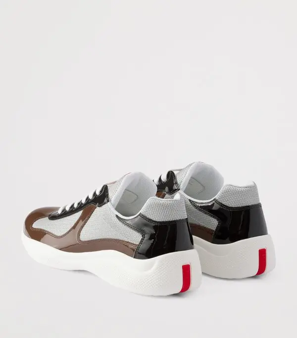 Prada America's Cup Patent Leather-mesh Sneakers - Brown
