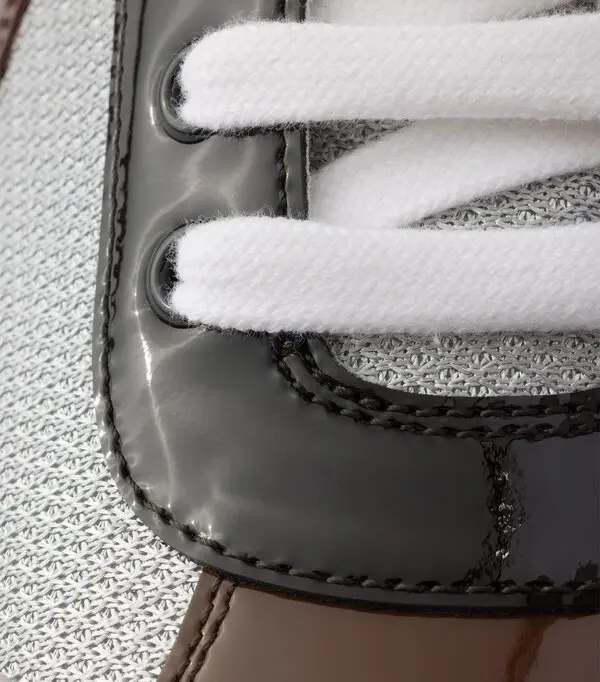 Prada America's Cup Patent Leather-mesh Sneakers - Brown