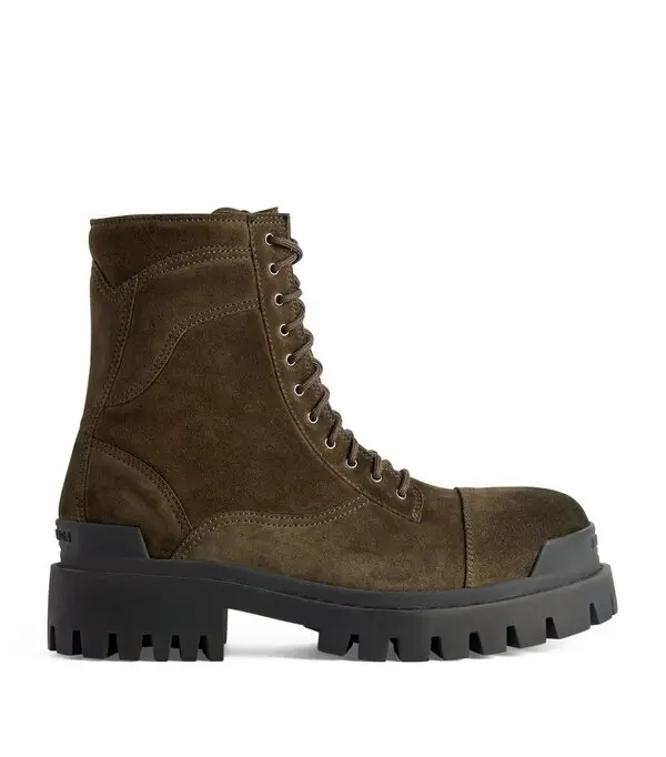 Balenciaga Suede Combat Ankle Boots - Green