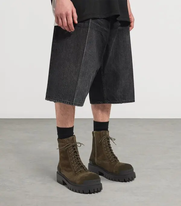 Balenciaga Suede Combat Ankle Boots - Green