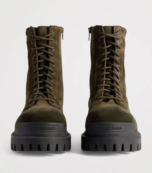 Balenciaga Suede Combat Ankle Boots - Green