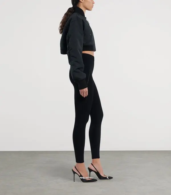 Balenciaga Knitted Leggings With Perforated Detailing And Jacquard Logo