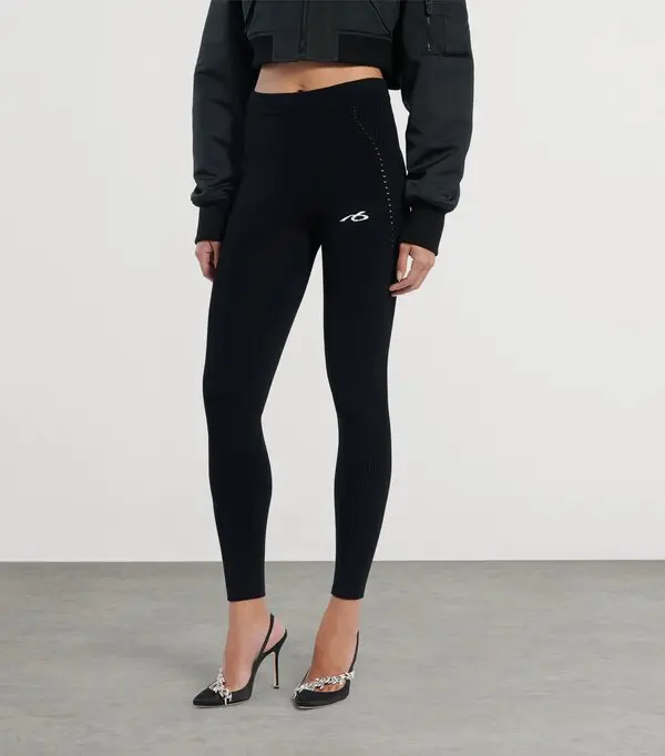 Balenciaga Knitted Leggings With Perforated Detailing And Jacquard Logo