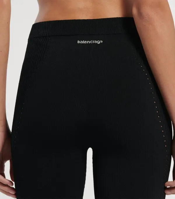 Balenciaga Knitted Leggings With Perforated Detailing And Jacquard Logo