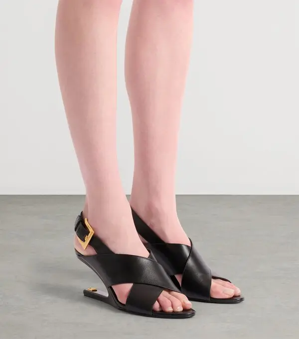 Balmain Leather Anthem Heeled Sandals With Gold-tone Buckle