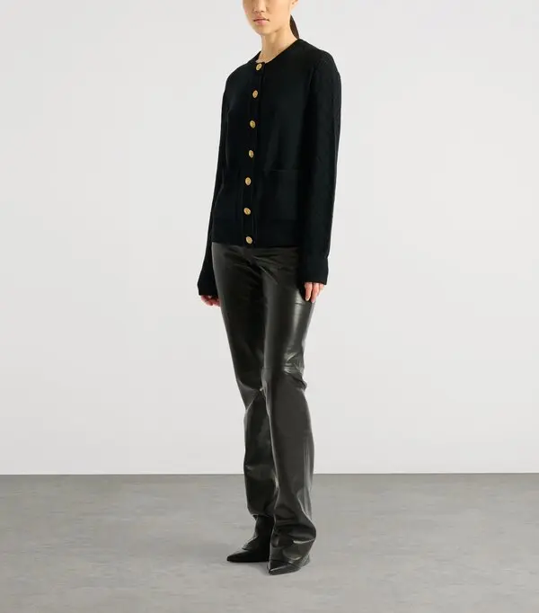 Balmain Merino Wool Cardigan With Lion Chain Buttons - Black
