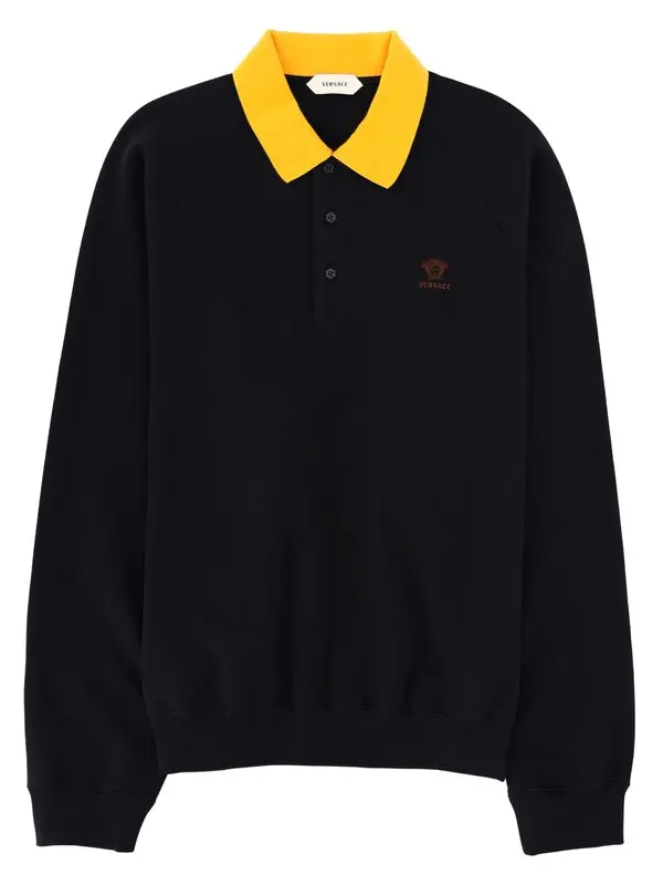 Versace Felpa Con Colletto Polo E Logo - Blue