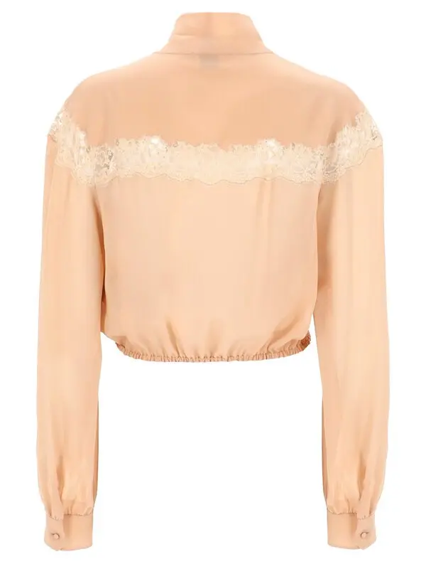 Saint Laurent Silk Georgette And Lace Lavallière Blouse
