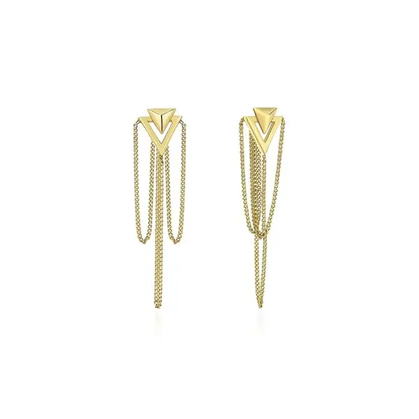 REIS JEWELLERY 14k Yellow Gold Pyramid Chain Drop Earrings - Gold/yellow