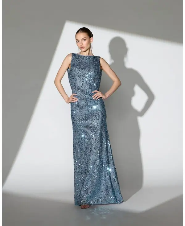 Mac Duggal Petite Sequined Sleeveless Gown - Fusion Blue