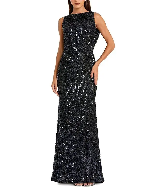 Mac Duggal Petite Sequined Sleeveless Gown - Midnight