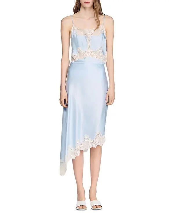 Sandro Asymmetric Satin Skirt - Blue Ecru