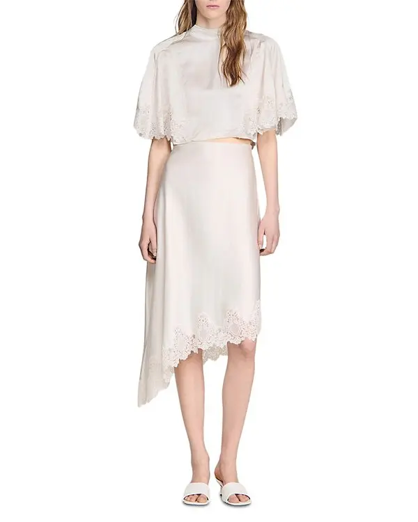 Sandro Asymmetric Satin Skirt - Ecru