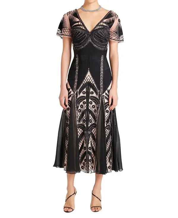 TEMPERLEY LONDON Giselle Embroidered Midi Dress - Black