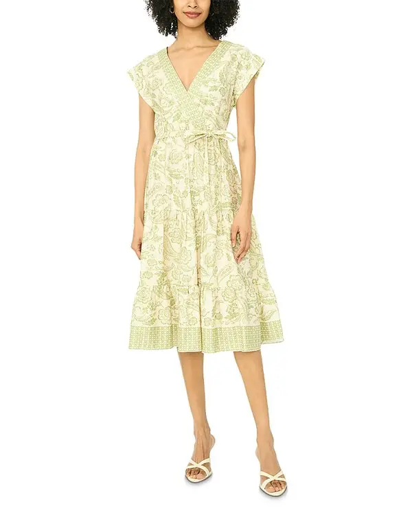 Vince Camuto Surplice Dolman Sleeve Midi Tiered Dress - Sage