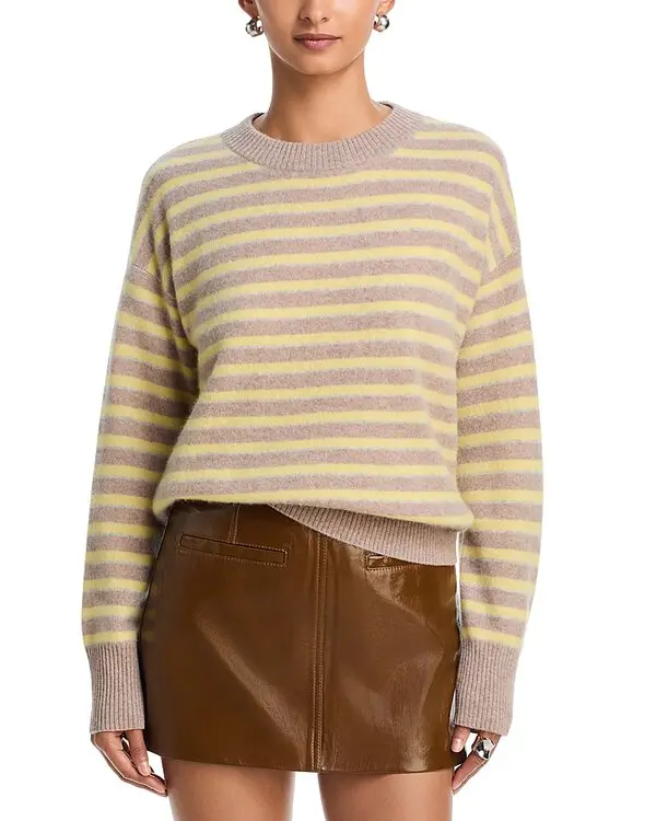 Aqua Cashmere Brushed Stripe Crewneck Sweater