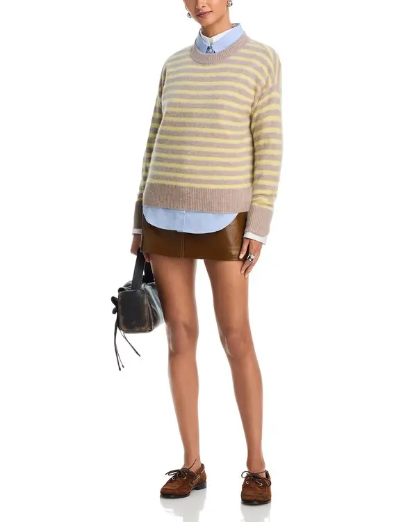 Aqua Cashmere Brushed Stripe Crewneck Sweater